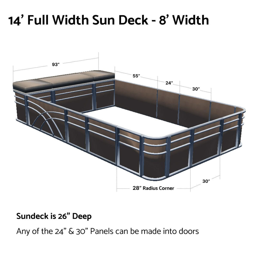 Full Width Sun Deck - 8' Wide 28" Corners Pontoon Fence Railing Packag