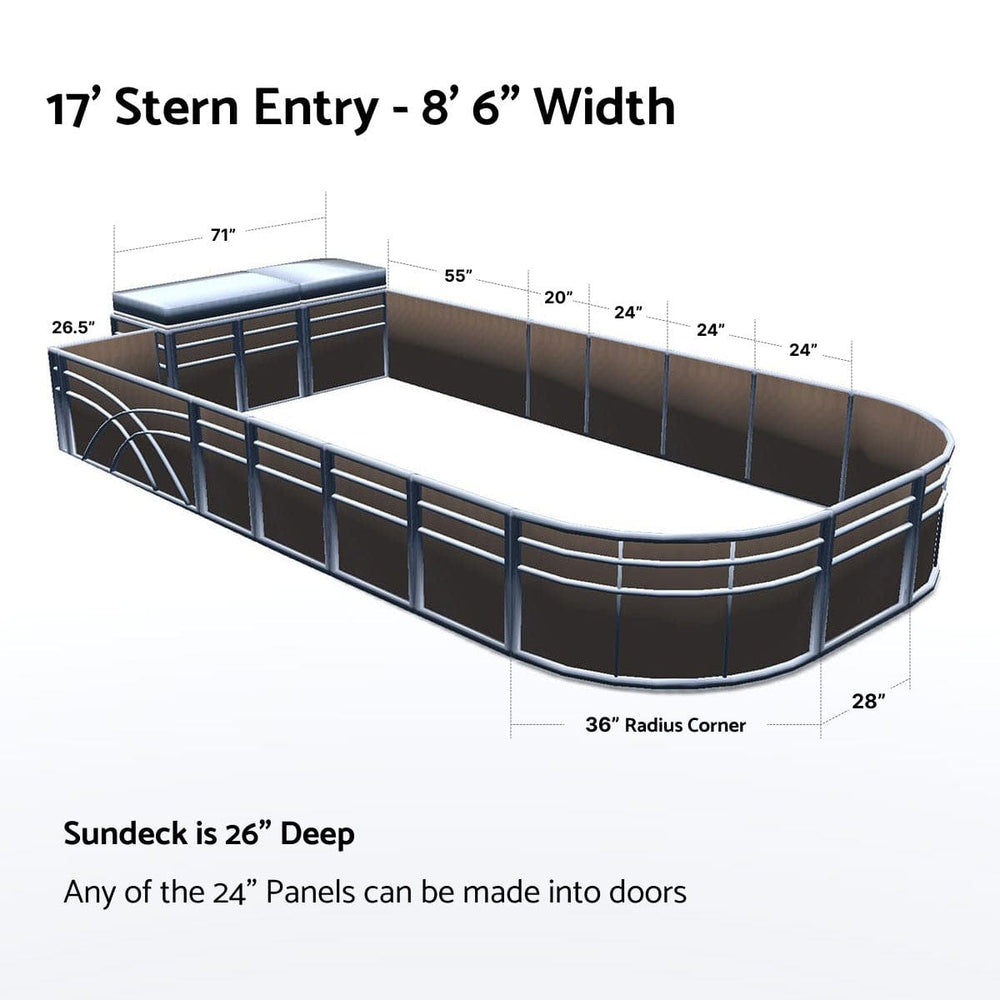 Stern Entry Sun Deck - 8' 6" Wide Pontoon Fence Rail Package