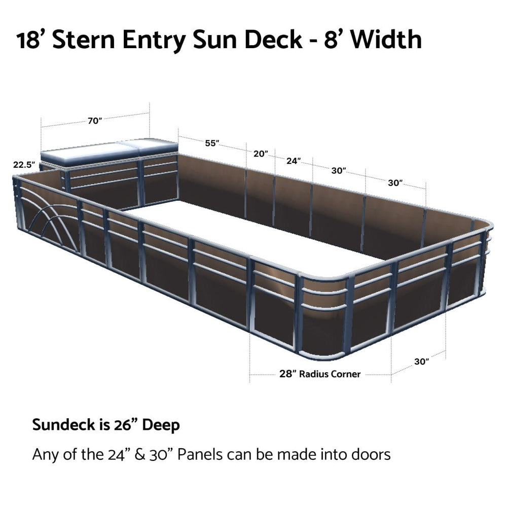 Stern Entry Sun Deck - 8' Wide 28" Corners Pontoon Fence Rail Package