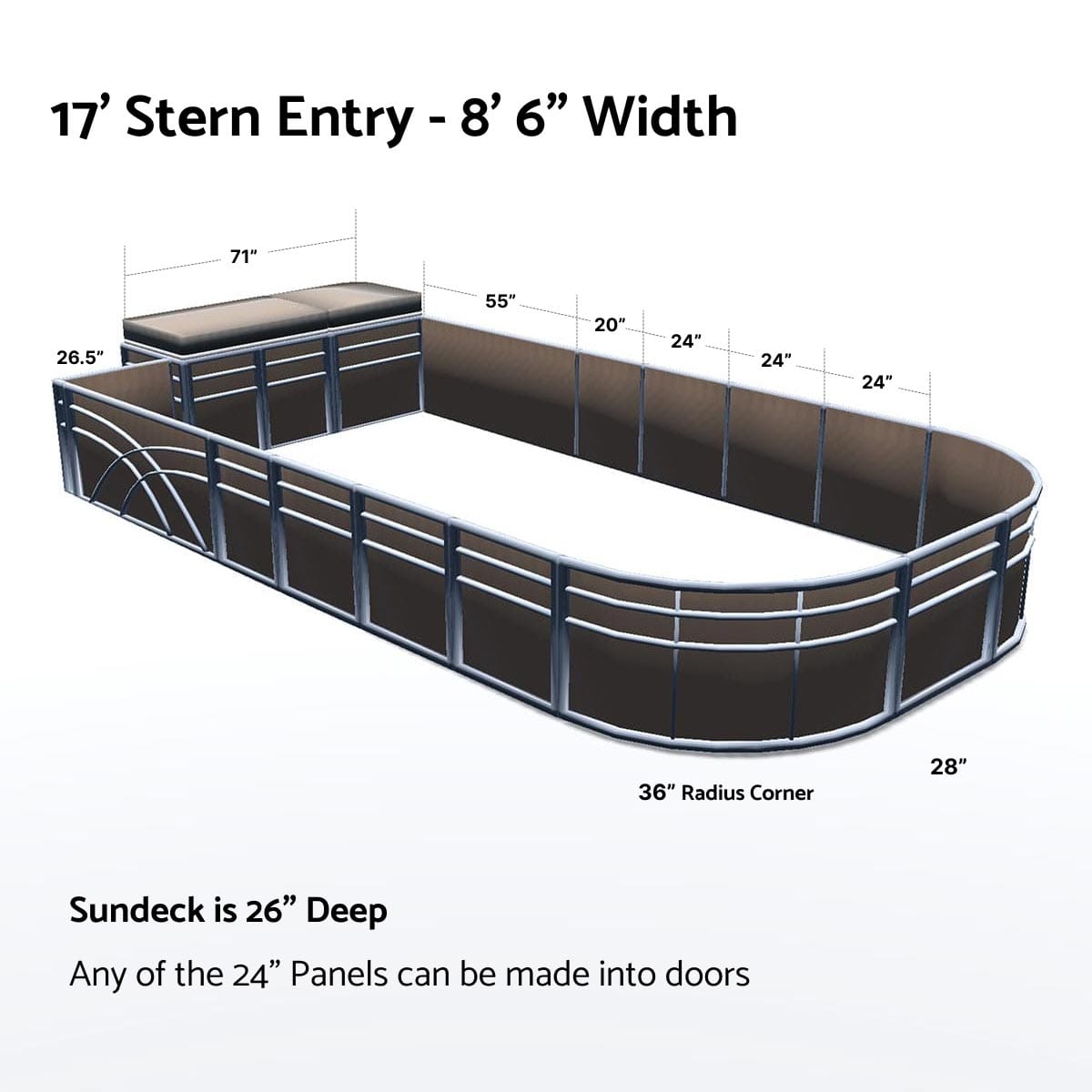 Stern Entry Sun Deck - 8' 6" Wide Pontoon Fence Rail Package