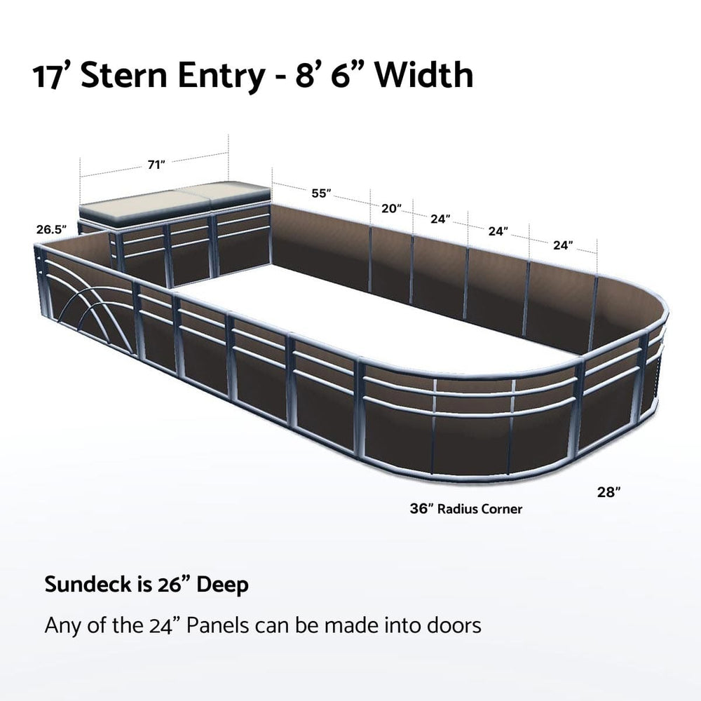 Stern Entry Sun Deck - 8' 6" Wide Pontoon Fence Rail Package