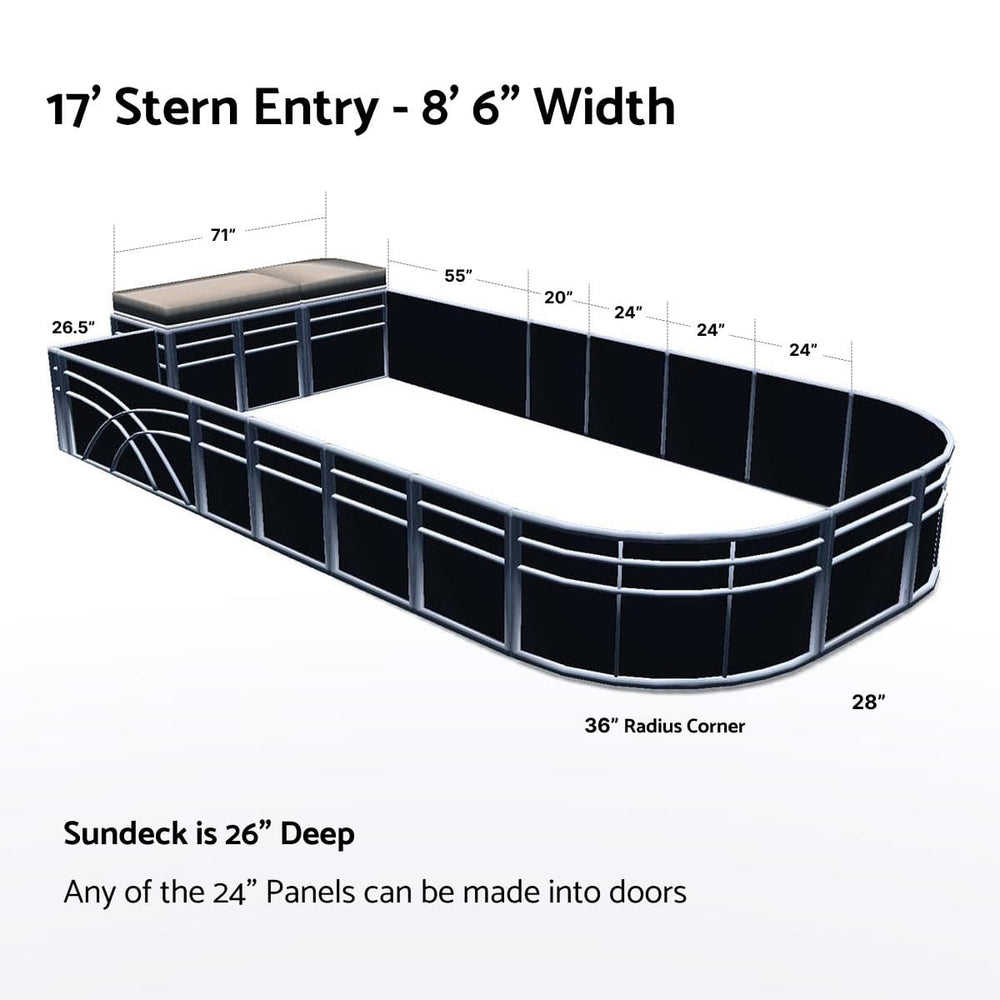 Stern Entry Sun Deck - 8' 6" Wide Pontoon Fence Rail Package