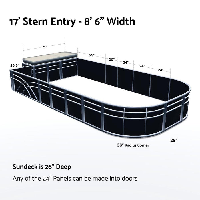 Stern Entry Sun Deck - 8' 6" Wide Pontoon Fence Rail Package