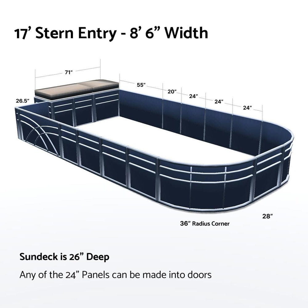 Stern Entry Sun Deck - 8' 6" Wide Pontoon Fence Rail Package