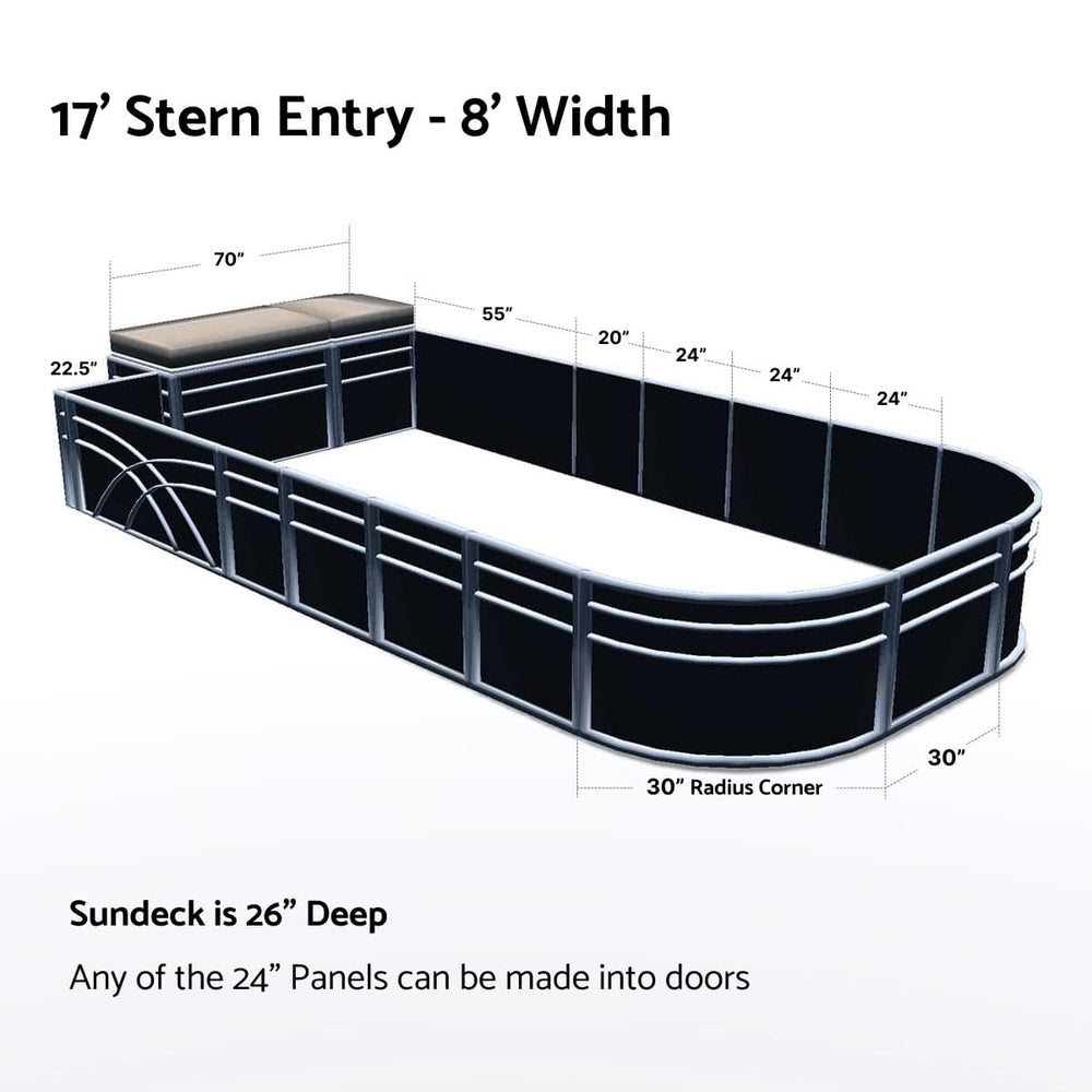 Stern Entry Sun Deck - 8' Wide Pontoon Fence Rail Package