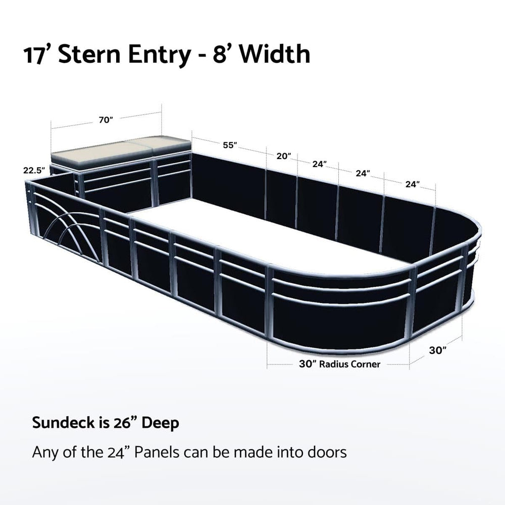 Stern Entry Sun Deck - 8' Wide Pontoon Fence Rail Package