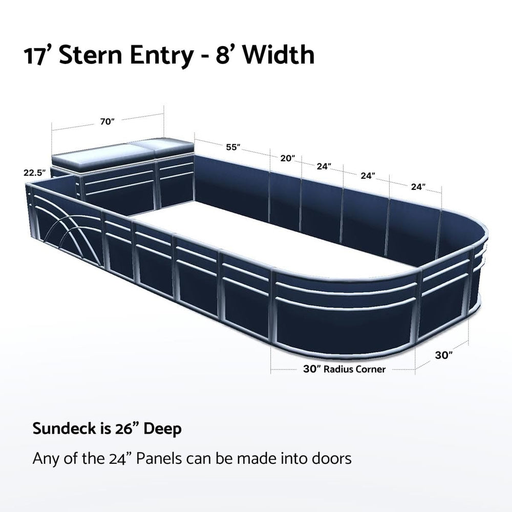 Stern Entry Sun Deck - 8' Wide Pontoon Fence Rail Package