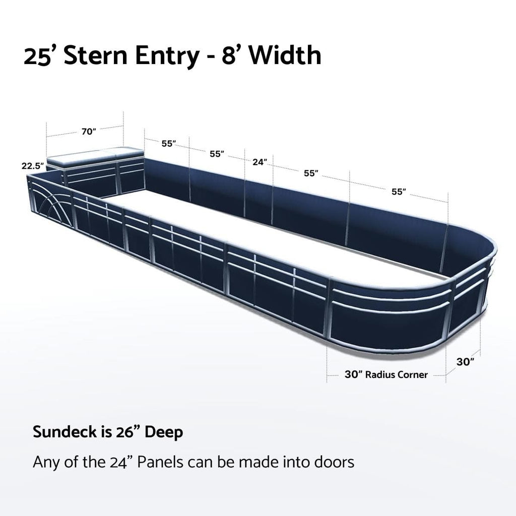 Stern Entry Sun Deck - 8' Wide Pontoon Fence Rail Package
